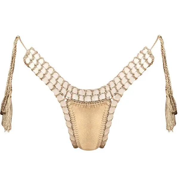 LUXSEA SWIMWEAR Talia Shimmer Crochet Bikini Bottoms - Gold