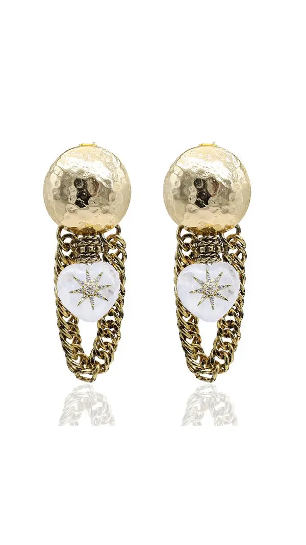 BAYEMEYC Pole Heart Earrings Moonstone - Gold