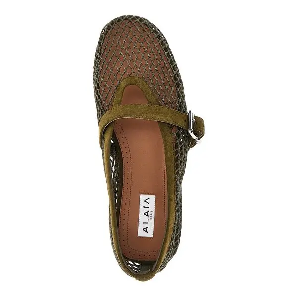 Alaïa Fishnet Ballerina Flats - Green