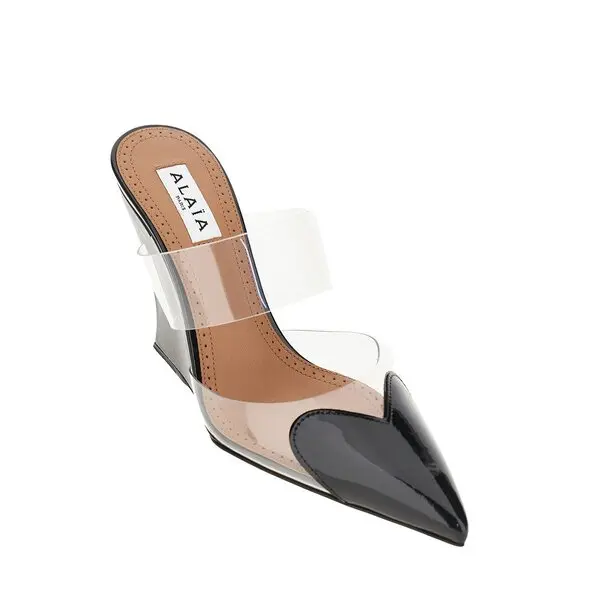 Alaïa Pvc And Leather Le Coeur Wedge Mules - Black