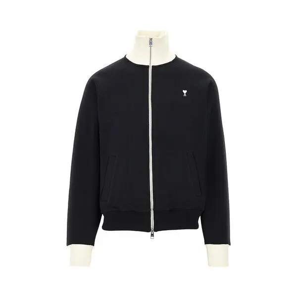 AMI Paris De Coeur Embroidery Full-zip Weathirt - Black