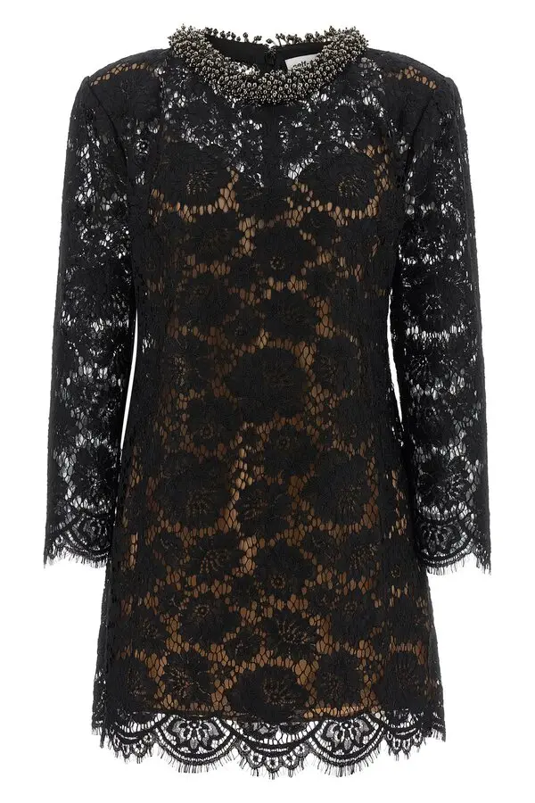 SELF-PORTRAIT Jewel Collar Lace Dress - Black
