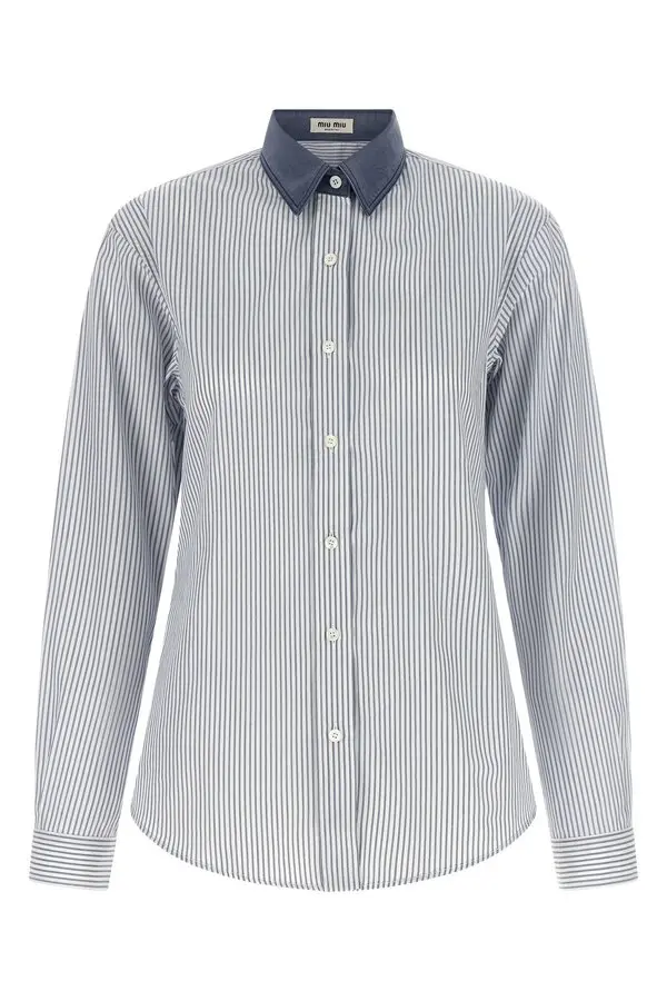 Miu Miu Cotton Striped Shirt With Contrast Collar