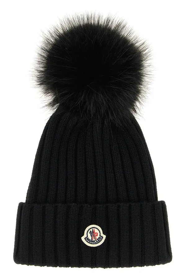 Moncler Pompon Wool Beanie - Black