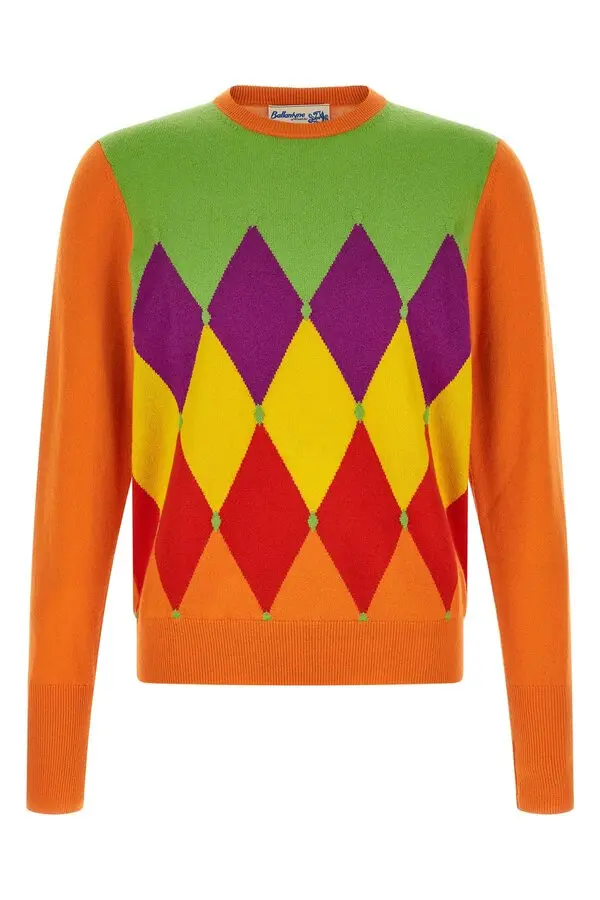 BALLANTYNE Classic Diamond Cashmere Sweater - Orange