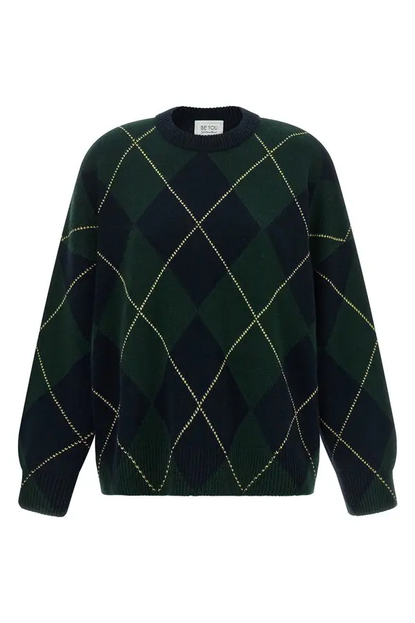 BE YOU Diamond-shaped Cashmere Crew Neck Sweater