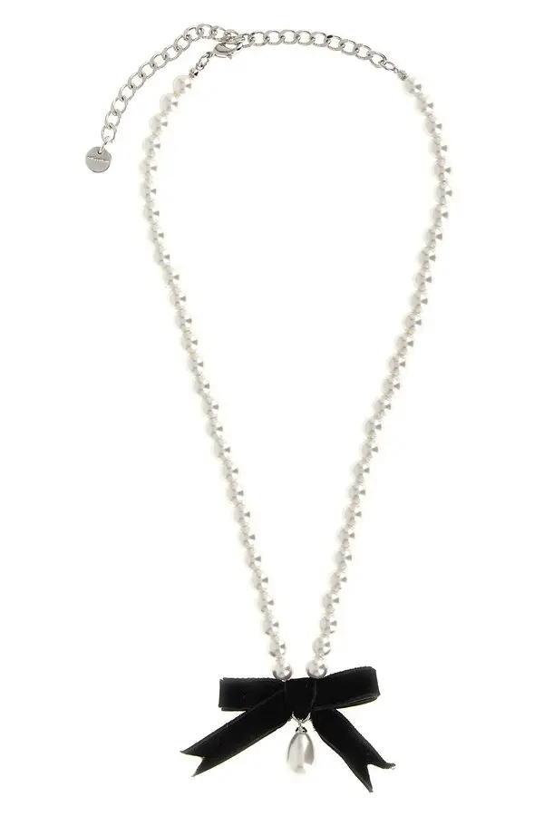 SELF-PORTRAIT Black Bow Pearl' Necklace