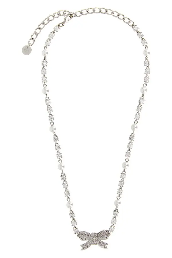 SELF-PORTRAIT Crystal Pearl Bow' Necklace