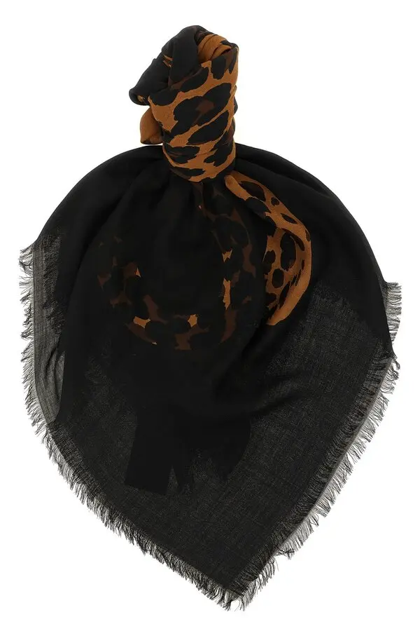 Saint Laurent Cassandre' Scarf With Leopard Pattern - Black