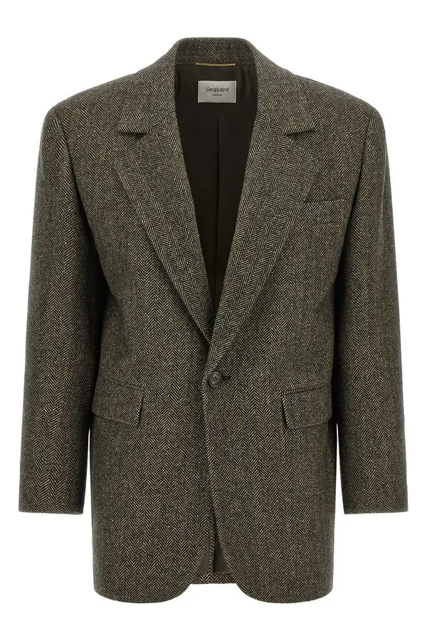 Saint Laurent Herringbone Virgin Wool Blazer