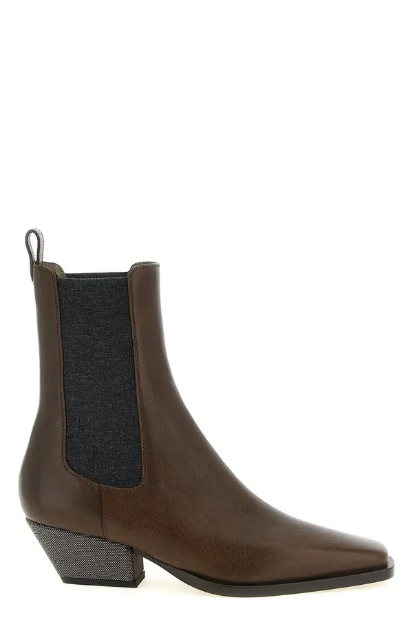 Brunello Cucinelli Leather Precious Heel Ankle Boots - Brown