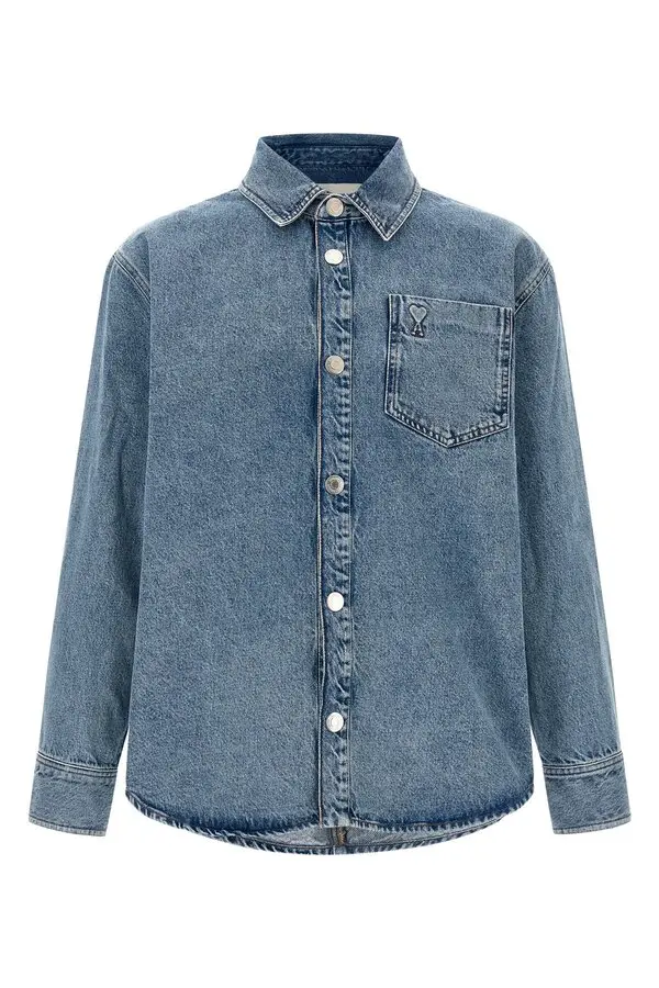 AMI Paris De Coeur' Overshirt - Light Blue