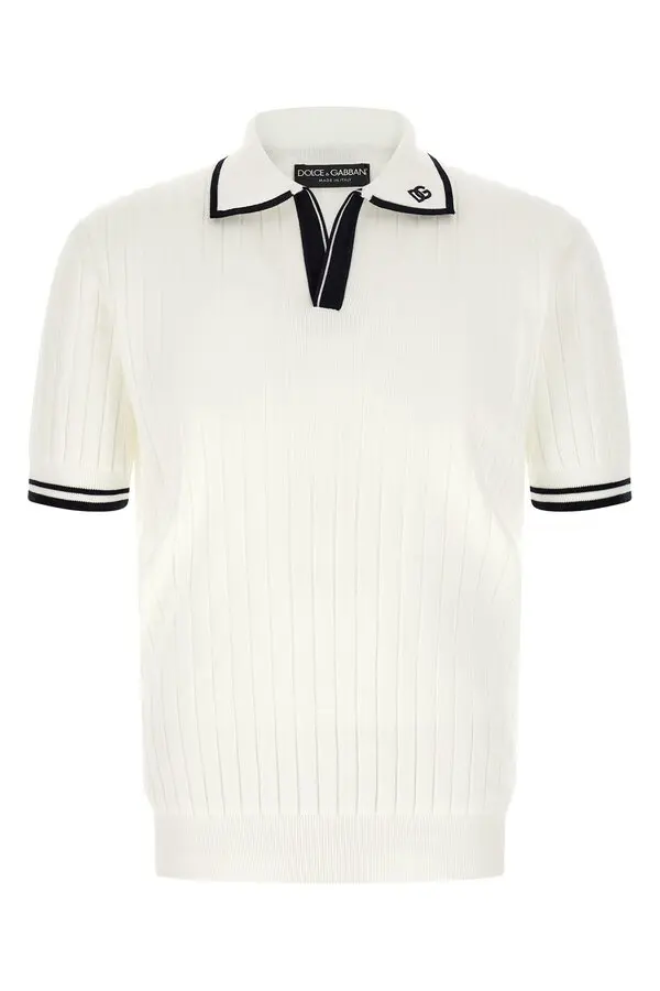 Dolce & Gabbana Flat Ribbed Polo Shirt - White/black