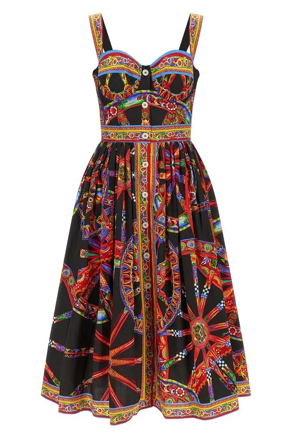 Dolce & Gabbana Carretto Print Cotton Midi Dress