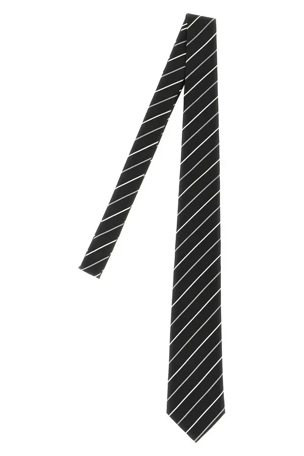 Saint Laurent Striped Neck Ties - Black