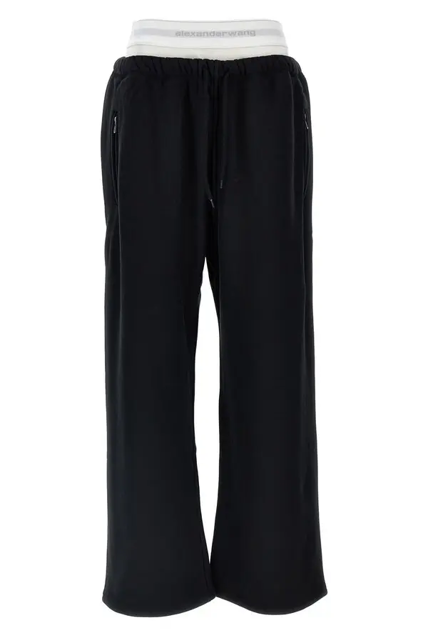 Alexander Wang Wide Leg W/ Logo Elastic Exposed Brief' Joggers - Black