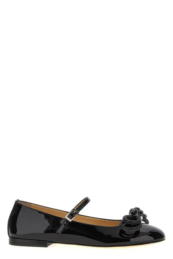 Mach & Mach Patent Leather Double Bow Ballerina Flats - Black