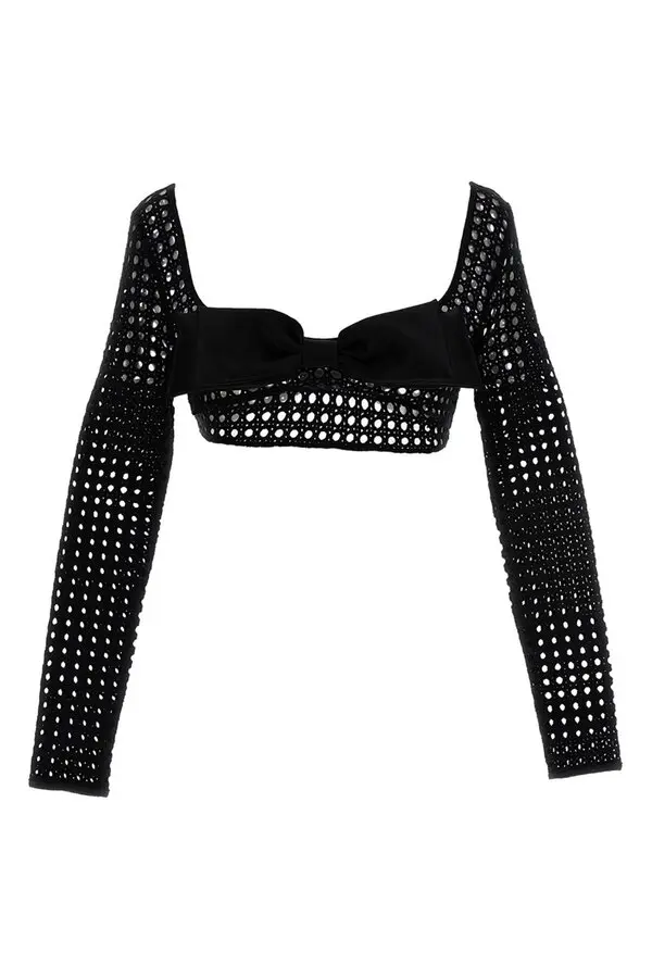 Giambattista Valli Cropped Macramé Bow Top
