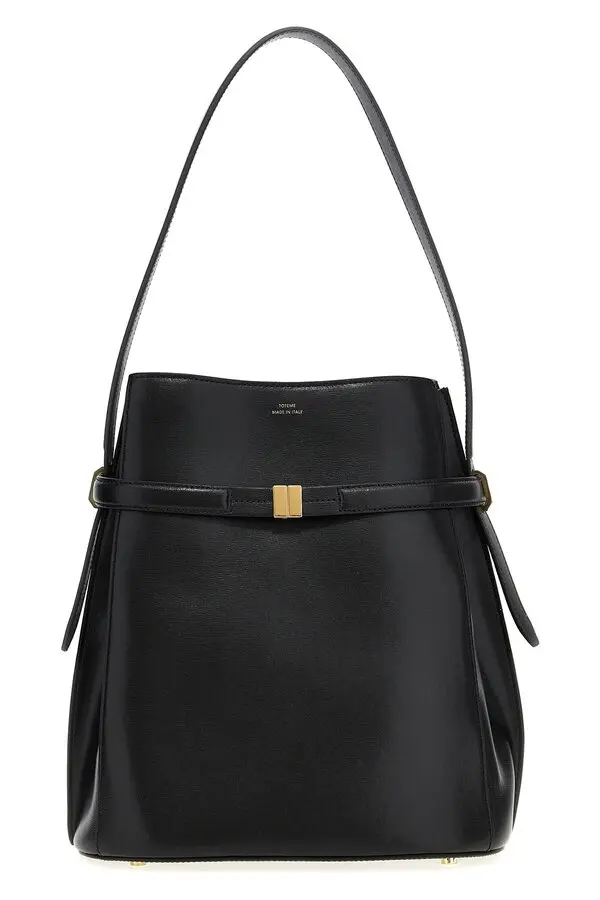 TOTEME Belted Bucket Leather Shoulder Bag - Black
