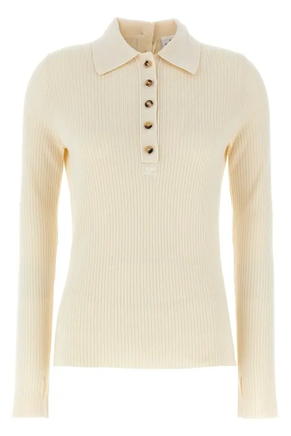 COURREGES Ribbed Cotton And Wool Blend Polo Sweater - White