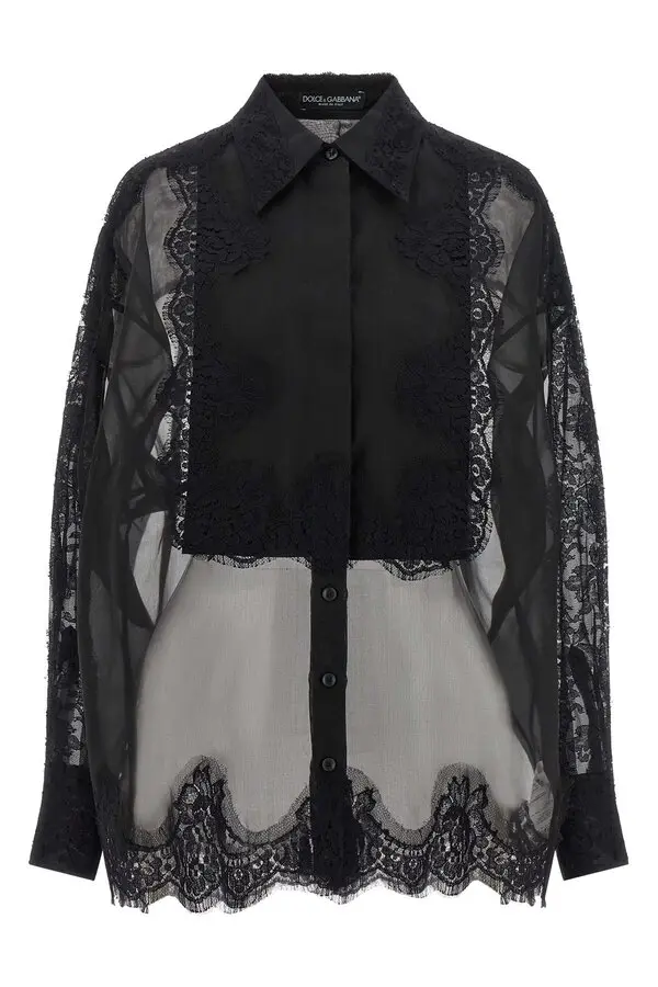 Dolce & Gabbana Cashmere Organza Lace Insert Shirt