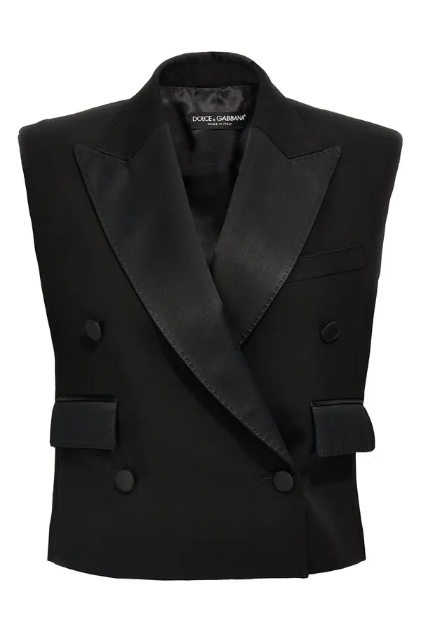 Dolce & Gabbana Wool Gabardine Tuxedo Vest