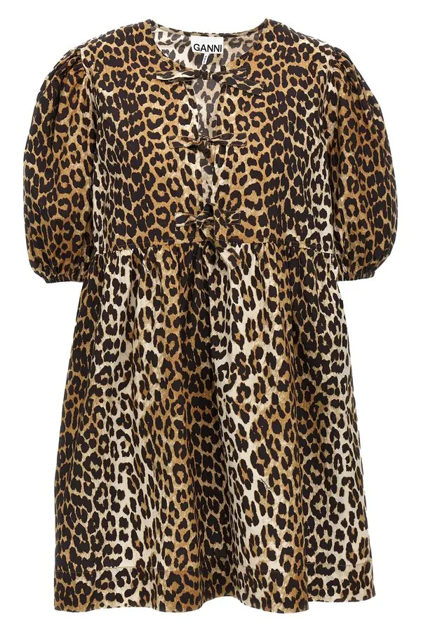 GANNI Leopard Print Poplin Dress - Multi