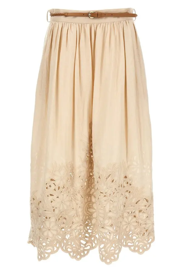 Zimmermann Wylie Embroidered Linen Skirt