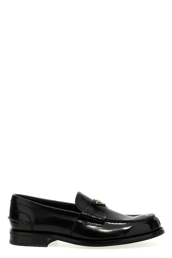 Prada Brushed Leather Logo Loafers