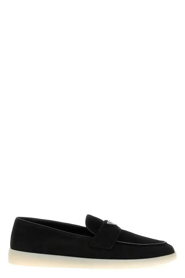 Prada Suede Logo Loafers - Black