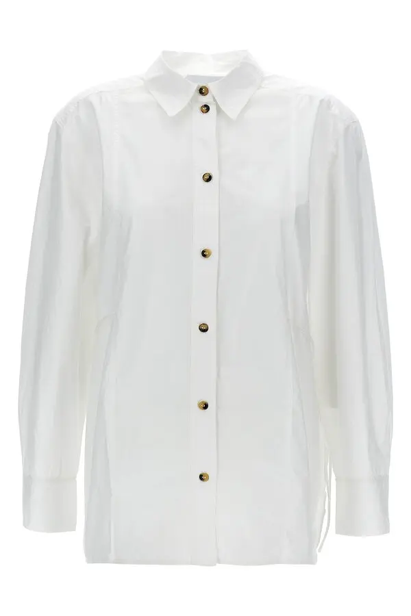 GANNI Lace-up Cotton Poplin Shirt
