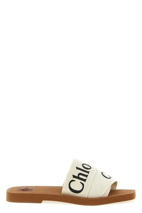 Chloé Woody Linen Canvas Sandals - White