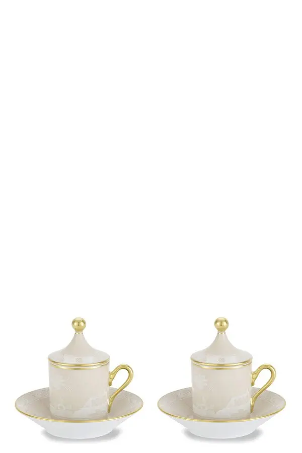 GINORI 1735 Set Of 2 Cups With Saucer And Lid - Beige