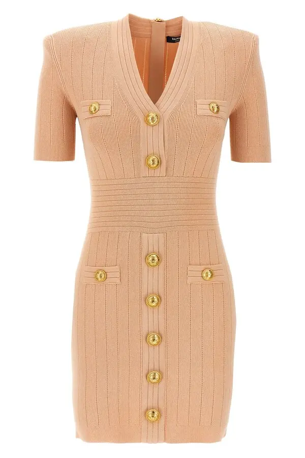 Balmain Chiocciola Ribbed Knit Dress - Pink