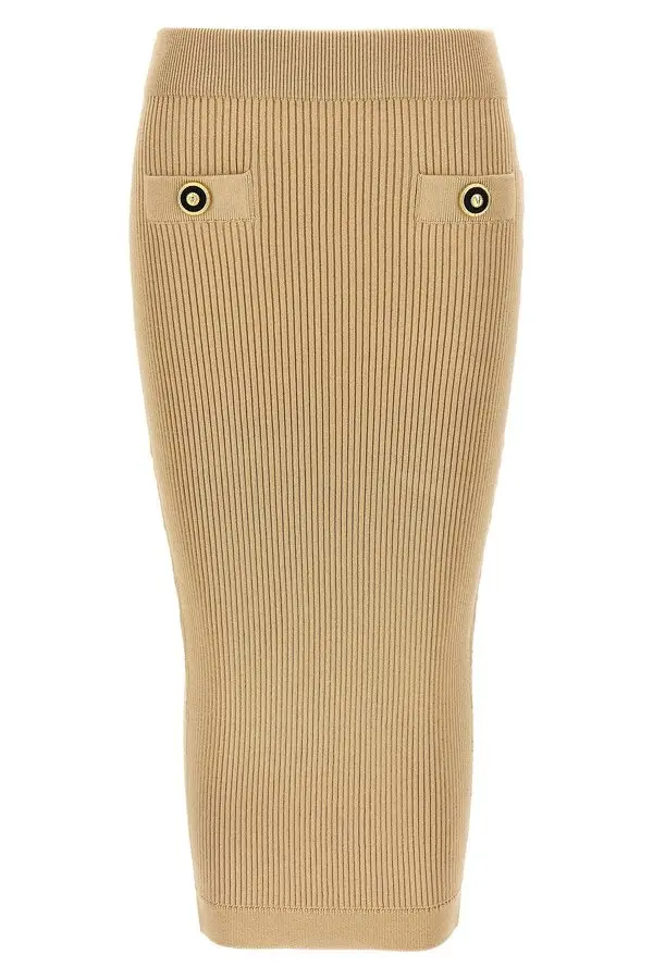 Balmain Ribbed Knit Midi Skirt - Beige