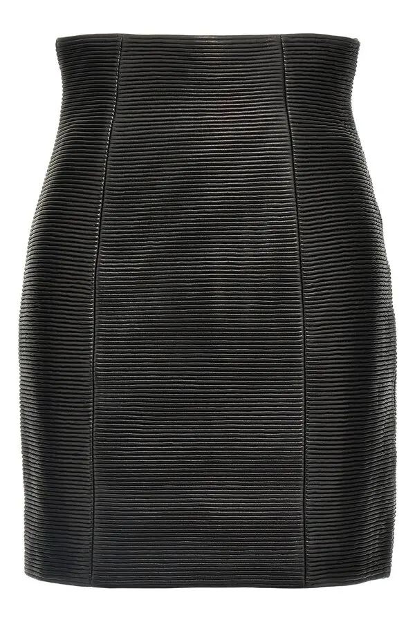 Balmain Ribbed Leather Mini Skirt