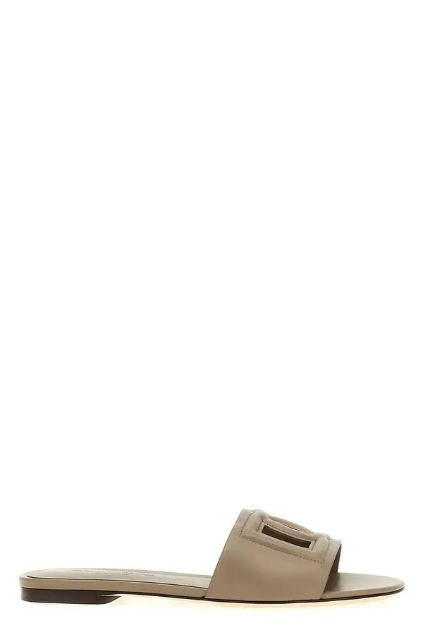 Dolce & Gabbana Leather Dg Cut Out Slides - Gray