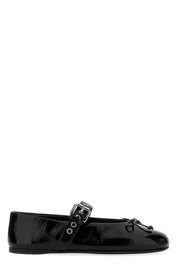 Miu Miu Patent Leather Buckle And Bow Ballerina Flats
