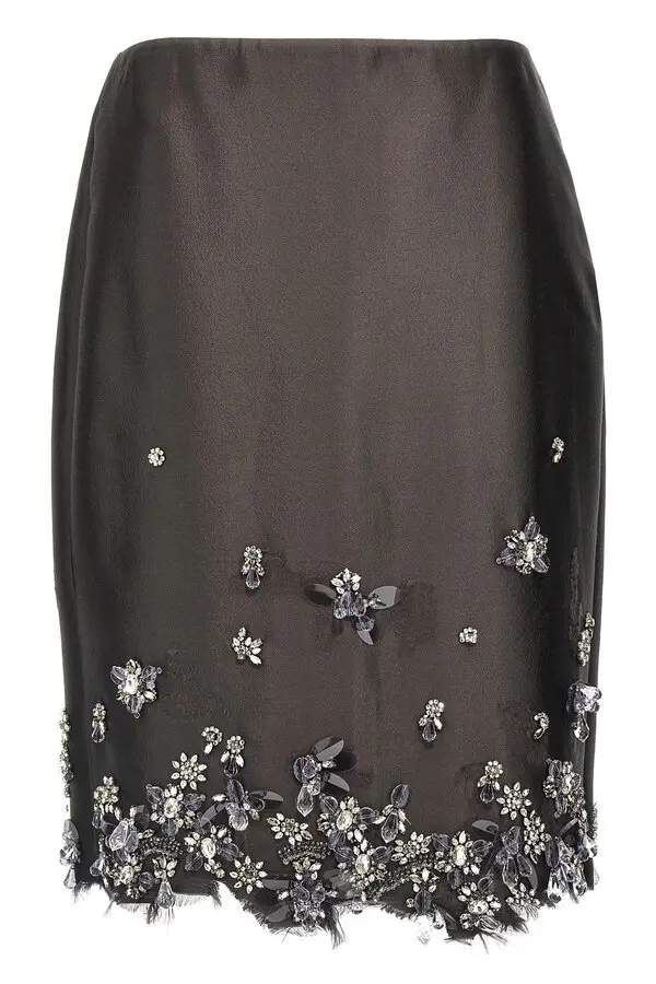 Prada Embellished Silk And Wool Blend Skirt - Gray