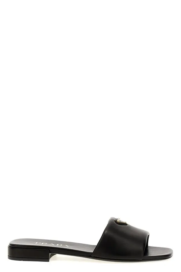 Prada Logo Leather Sandals