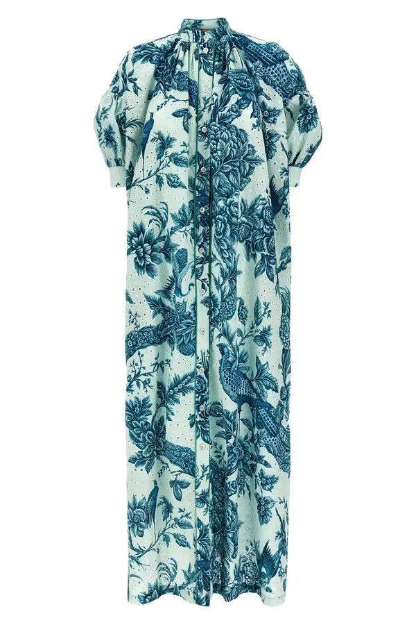F.R.S FOR RESTLESS SLEEPERS Mede Floral Print Sangallo Lace Shirt Dress