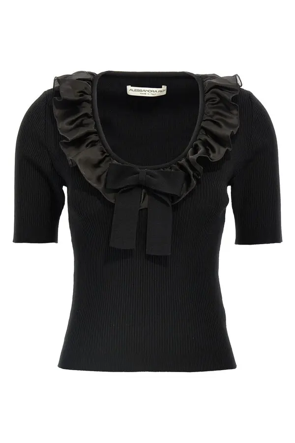 Alessandra Rich Ruffle Cashmere-blend T-shirt