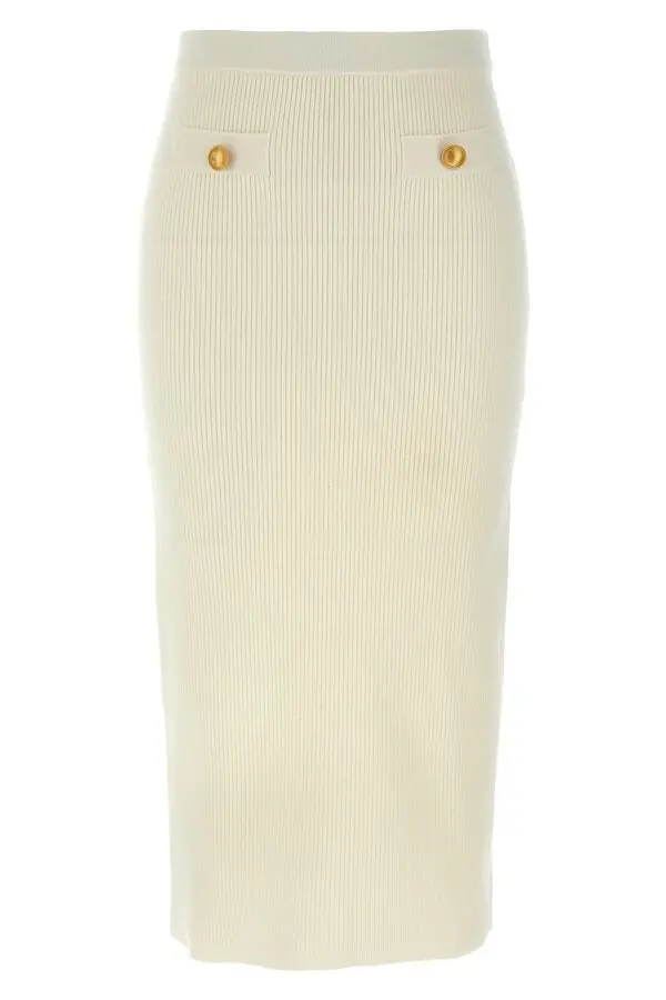 Alessandra Rich Ribbed Wool And Cashmere Midi Skirt - White