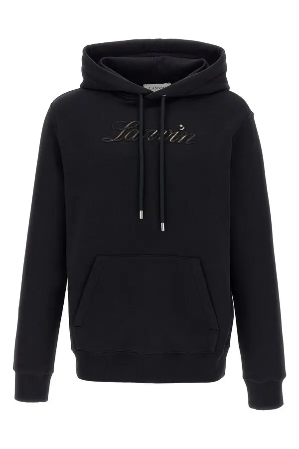 LANVIN Logo Embroidered Fleece Cotton Hoodie