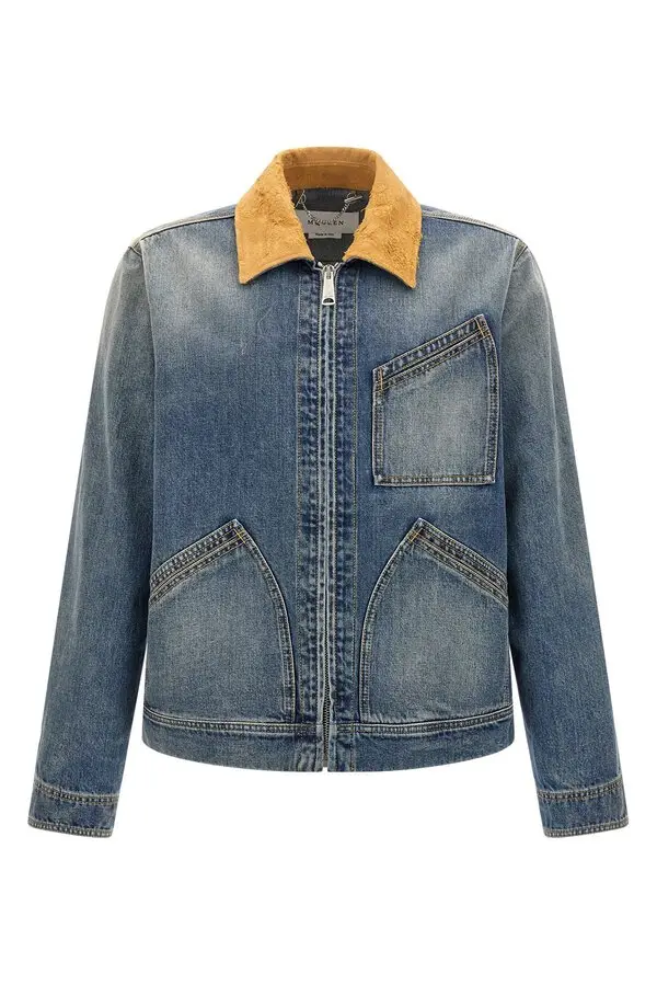 Alexander McQueen Suede Collar Denim Jacket