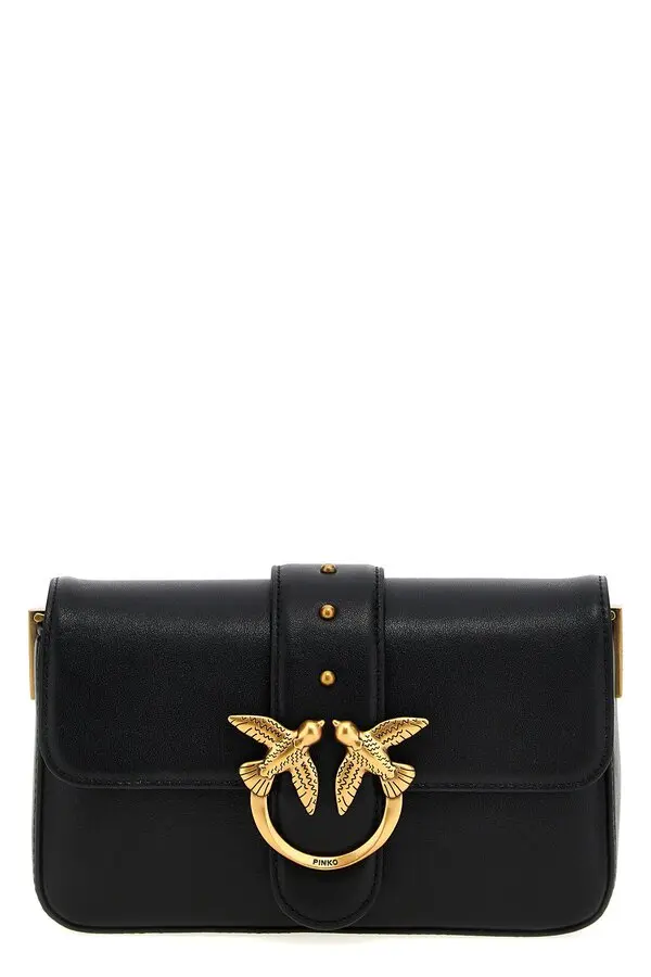 Pinko Leather Mini Love Slouchy Shoulder Bag - Black