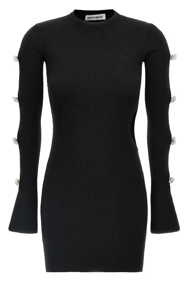 Mach & Mach Cut-out Crystal Bow Mini Dress
