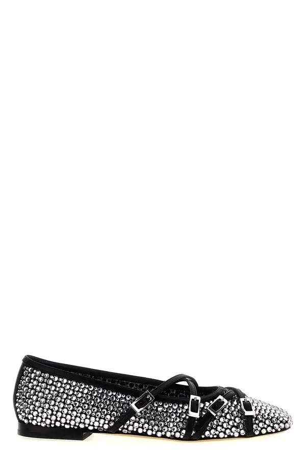 Mach & Mach Crystal Net Mesh Ballet Flats - Black