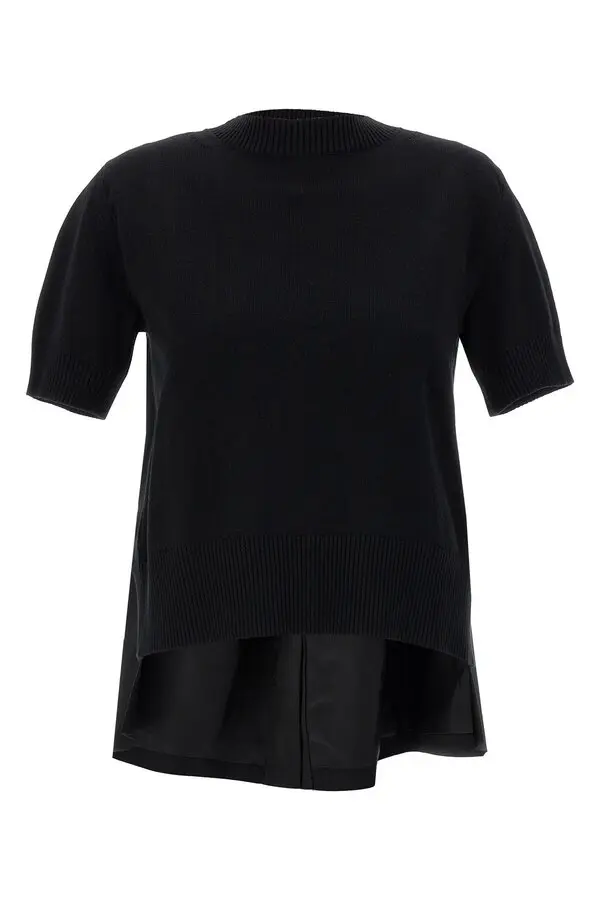 Sacai Patchwork Cotton Blend Sweater - Black