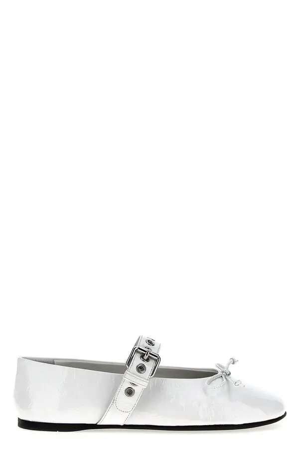 Miu Miu Patent Leather Buckle And Bow Ballerina Flats